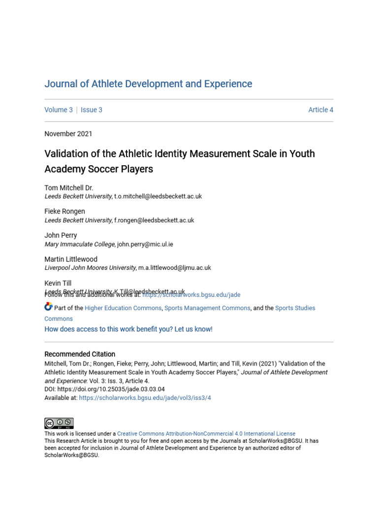 Validation of The Athletic Identity Measurement SC | PDF | Behavioural ...