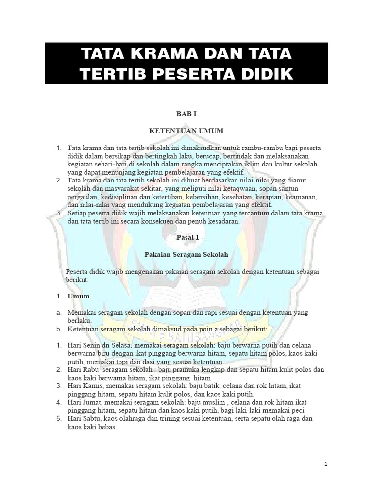 Tata Krama Dan Tata Tertib Peserta Didik Background | PDF