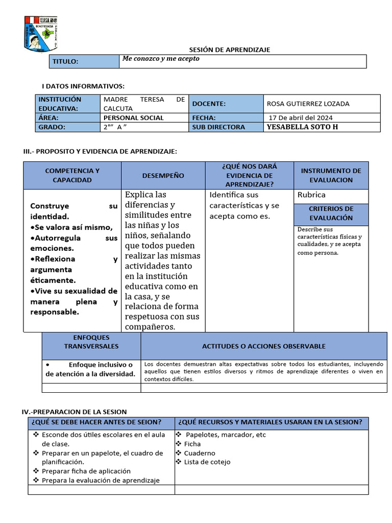 Identidad y Autoaceptación en Niños | PDF | Evaluación | Aprendizaje