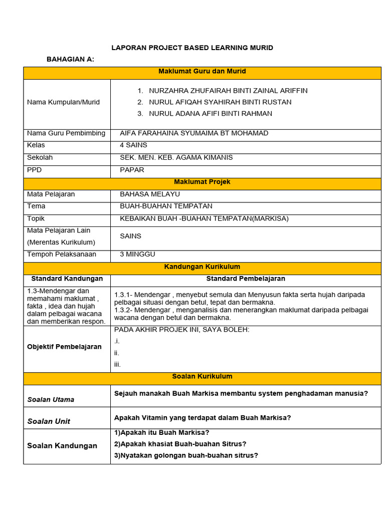 Laporan Murid 4 Sains (Buah Tempatan) | PDF