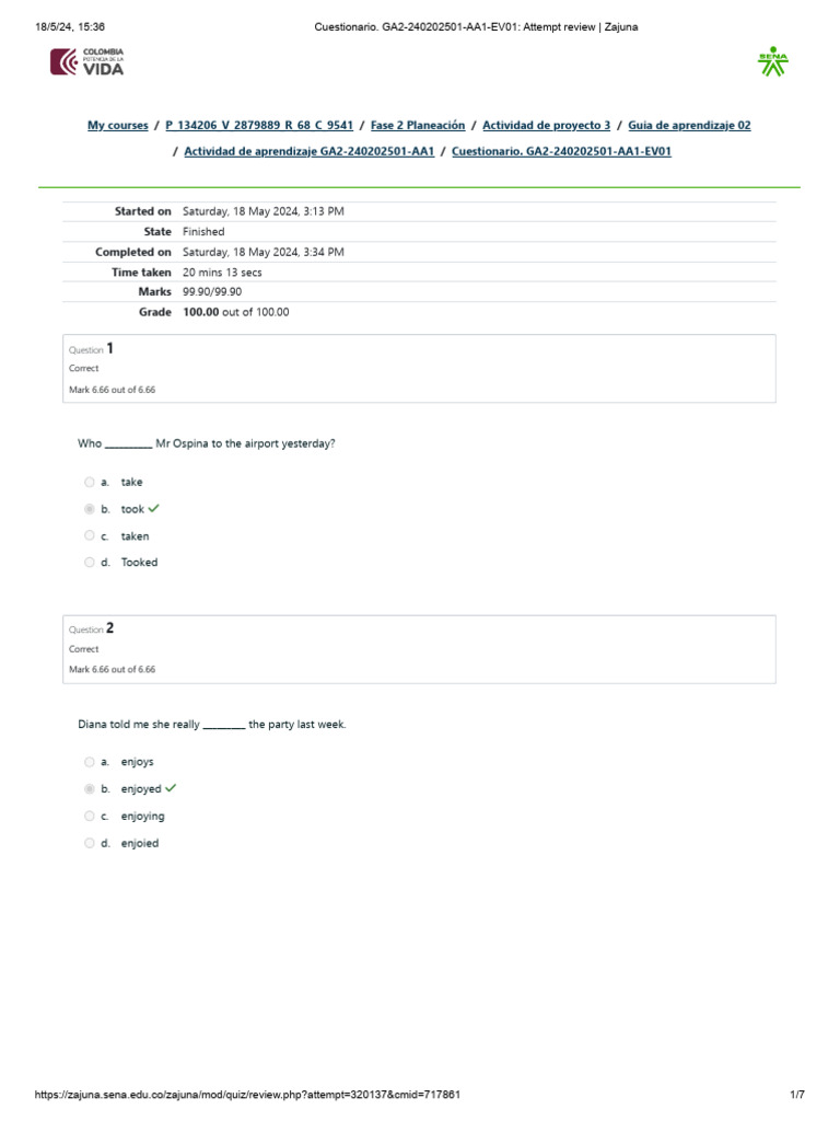 Cuestionario. GA2-240202501-AA1-EV01 - Attempt Review - Zajuna | PDF ...