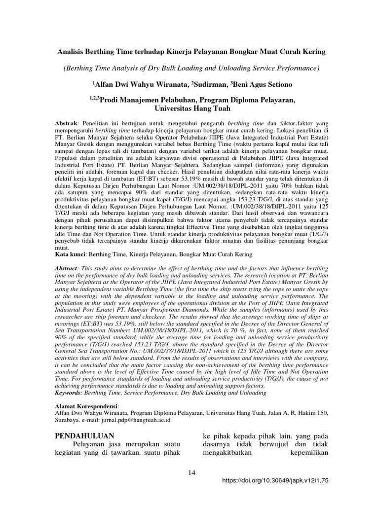 Alfan-Sudirman-Beni - Analisis Berthing Time | PDF