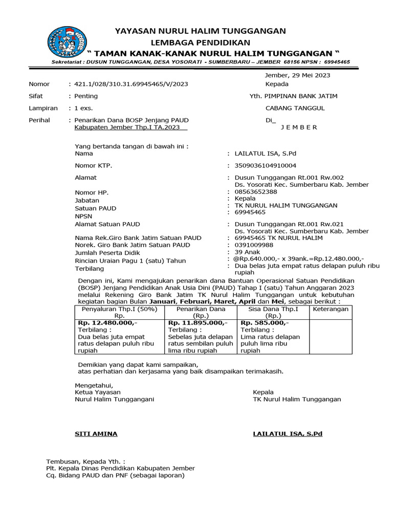 Pencairan BOP 2023 Tahap 1 | PDF