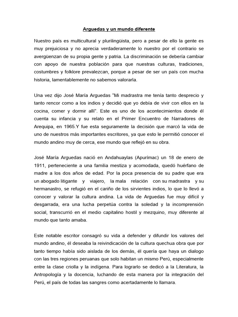 Arguedas, Un Mundo Diferente | PDF | Perú