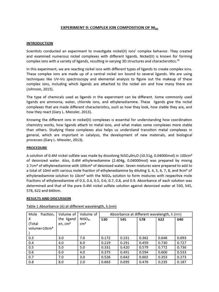 Experiment 9 | PDF | Coordination Complex | Ligand