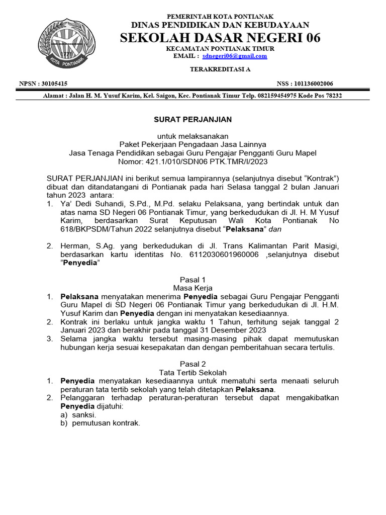 Surat Perjanjian Kerja Herman | PDF