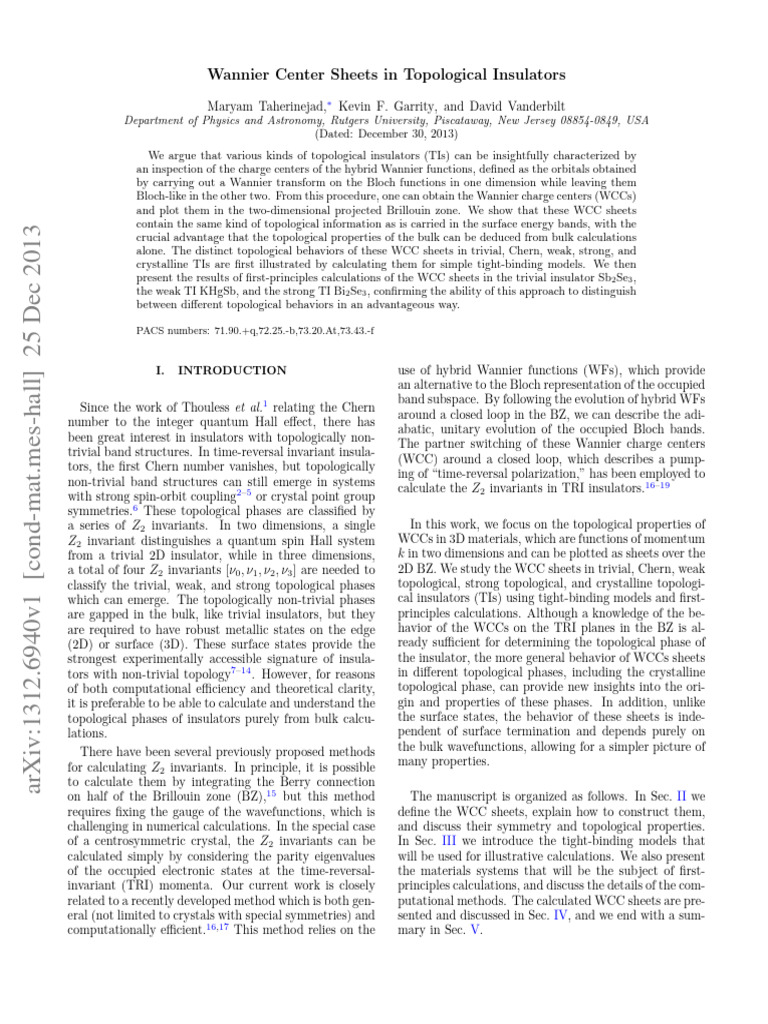 Wannier Center Sheets in Topological Insulators | PDF | Crystal ...