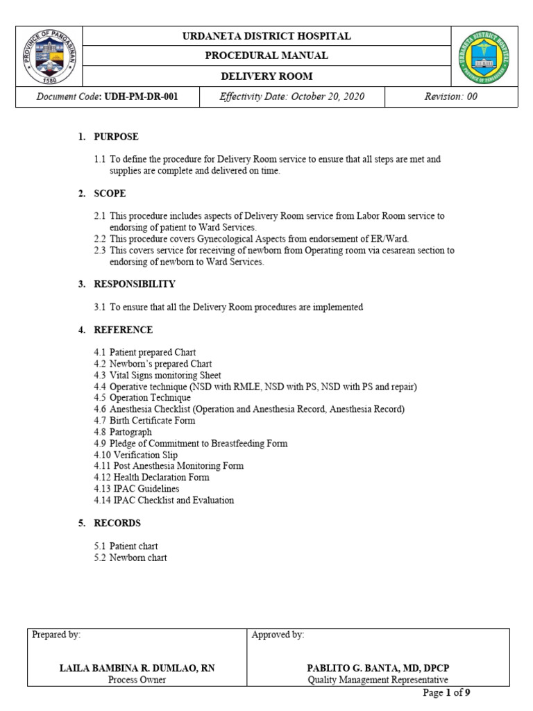 PM Delivery Room | PDF | Anesthesia | Nursing