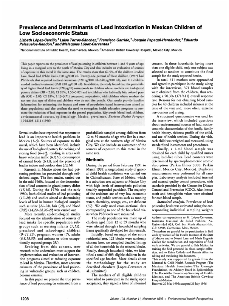 López Carrillo Et Al 1996 Prevalence and Determinants of Lead ...