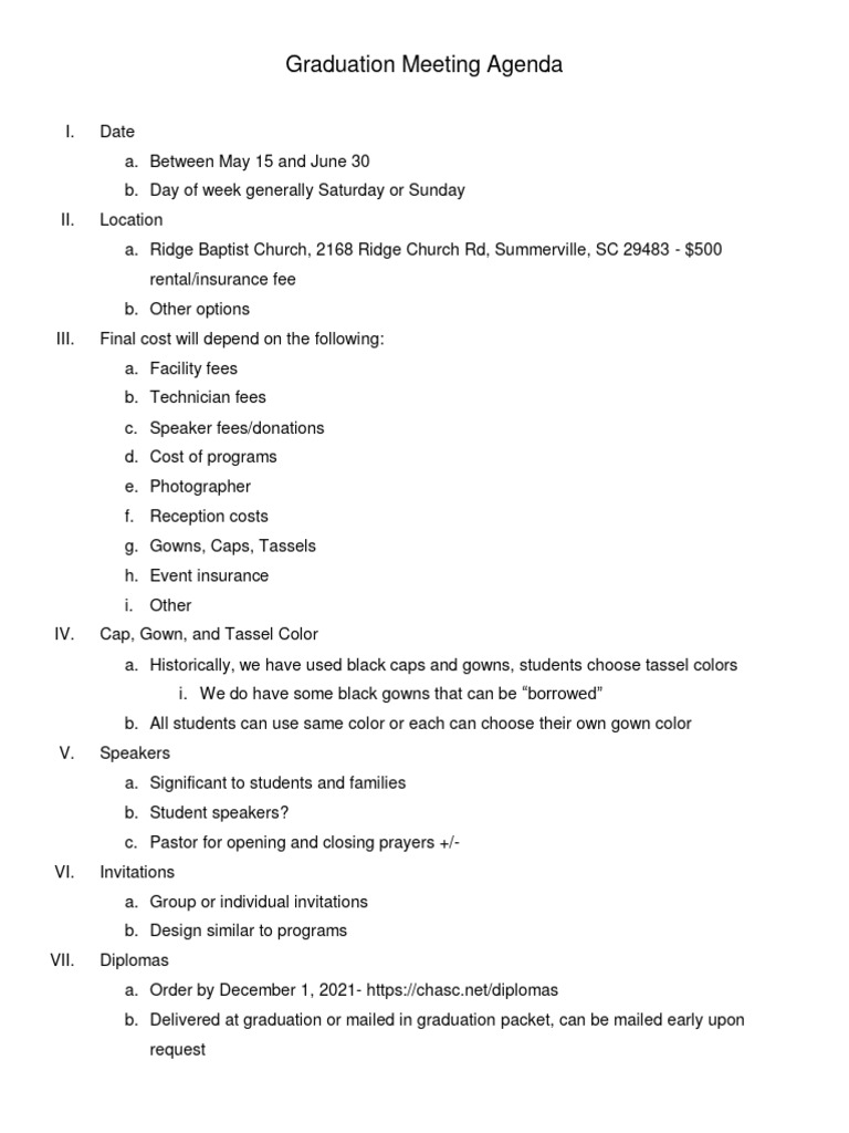 Graduation Meeting Agenda Guide | PDF