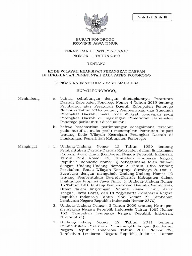 Kode Wilayah Kearsipan Ponorogo 2020 | PDF | Pengelolaan Keuangan & Uang