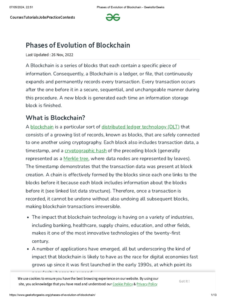 Phases of Evolution of Blockchain - GeeksforGeeks | PDF | Cryptocurrency | Bitcoin