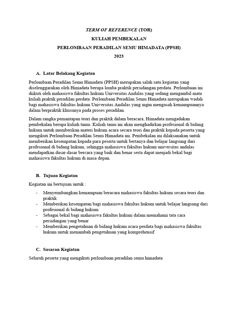 TOR Pembekalan | PDF