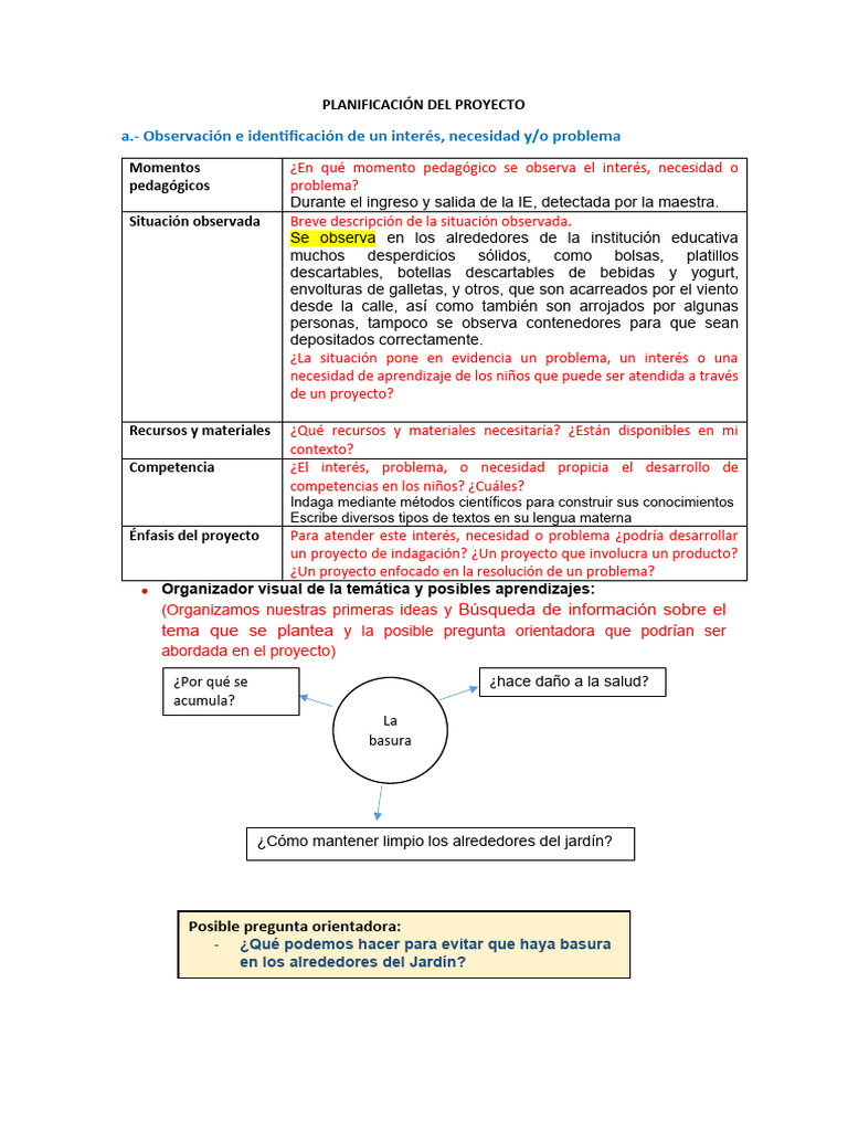 Esquema de Proyecto de Aprendizaje | PDF | Aprendizaje | Observación