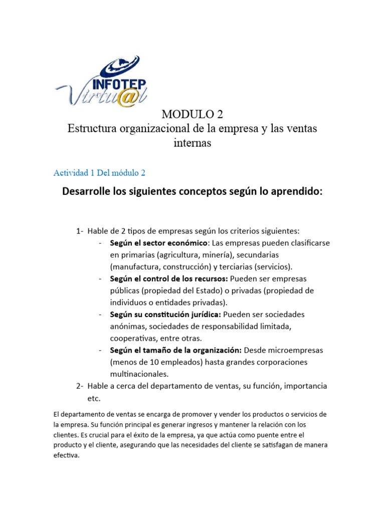Actividad 1 Módulo 2 INFOTEP | PDF | Business | Negocios económicos
