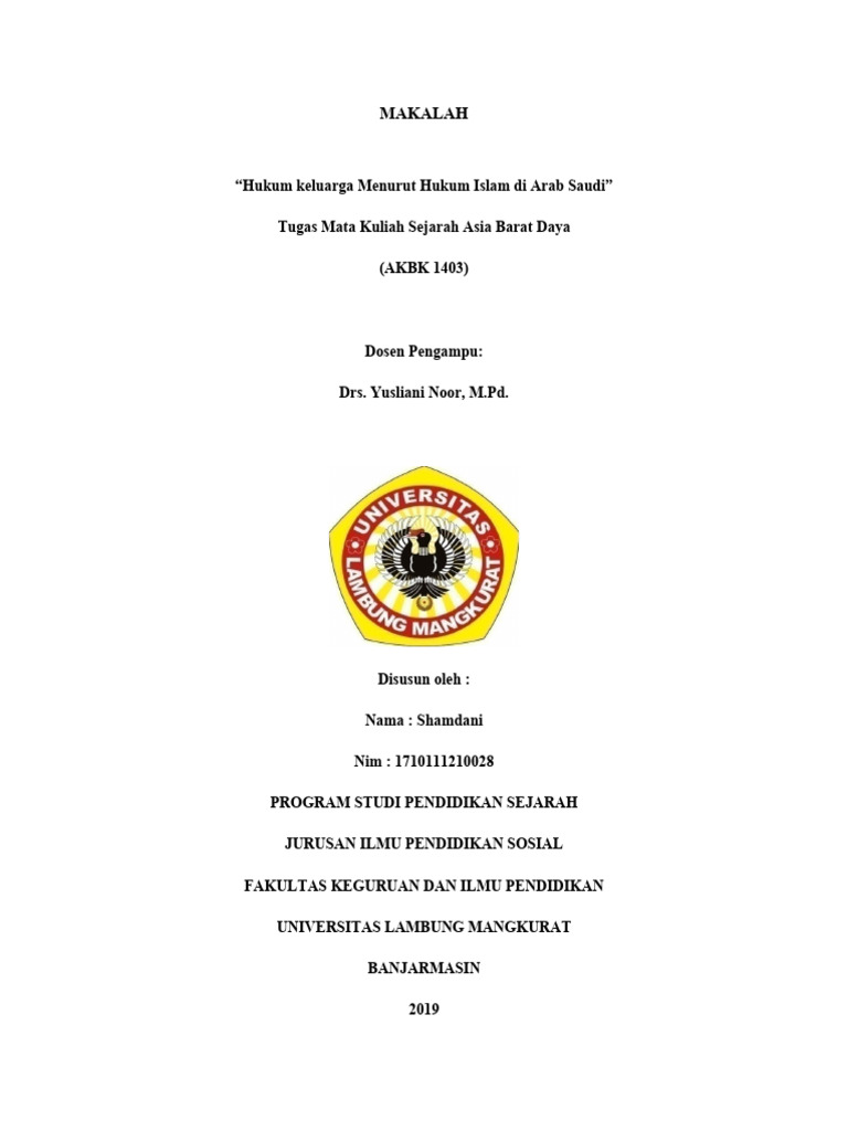 Makalah "Hukum Keluarga Menurut Hukum Islam Di Arab Saudi" | PDF