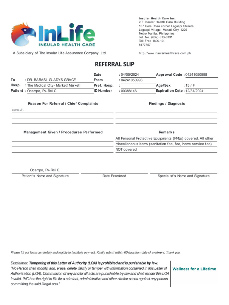 LOA and Referral Slip Guidelines | PDF | Medicine | Social Programs