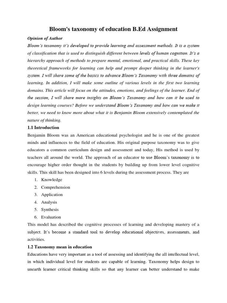 Blooms Taxonomy of Education B.ed Assignment | PDF | Learning ...