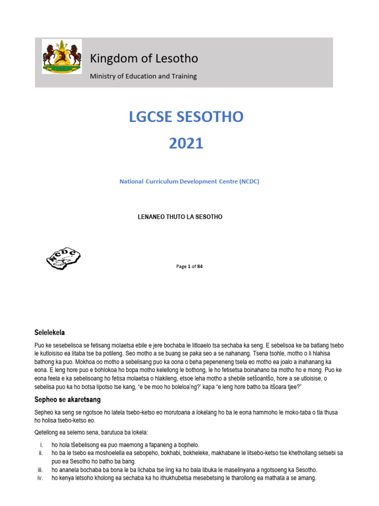 Grade 10 & 11 Sesotho | PDF