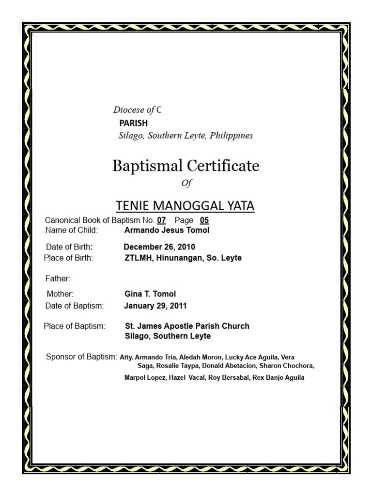 Baptismal Certificate 1 | Download Free PDF | Baptism