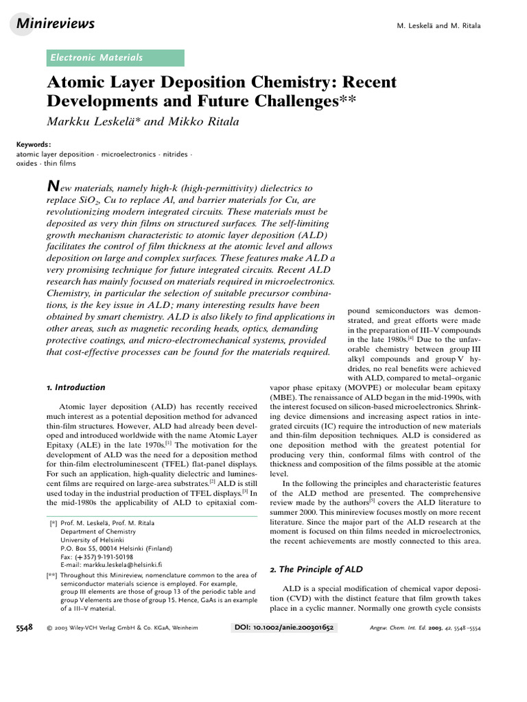 2003 Atomic Layer Deposition Chemistry Recent Developments and Future ...