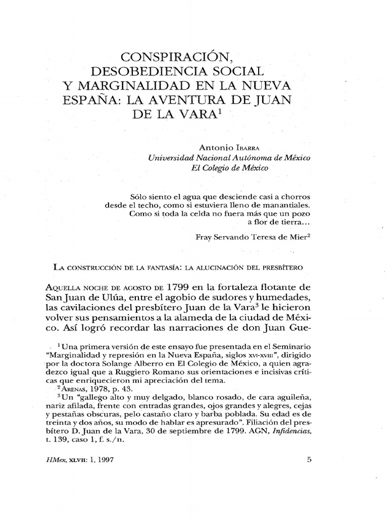 Conspiración Desobediencia Social Y Marginalidad En La Nueva España