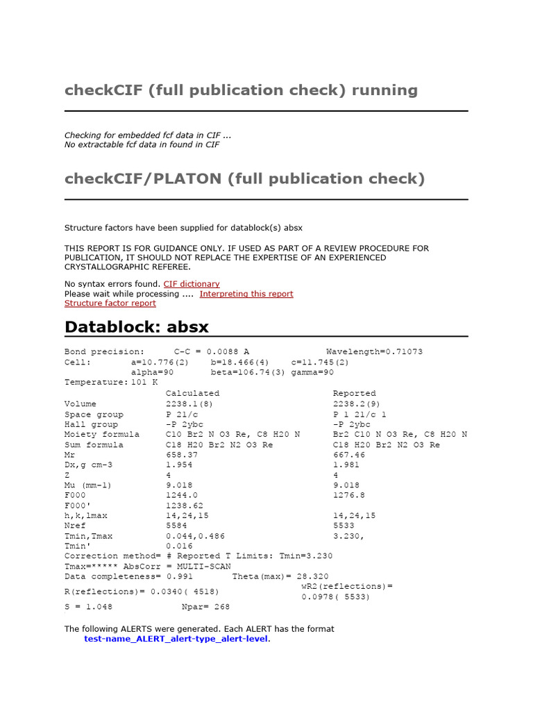 Checkcif IUCr 4 | PDF | Physical Chemistry | Chemistry