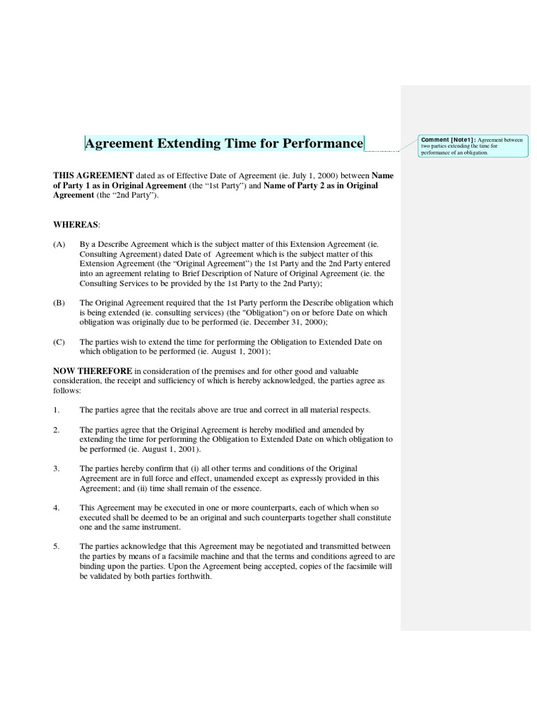 Extension Agreement for Performance Deadline | PDF | Contractual Term ...