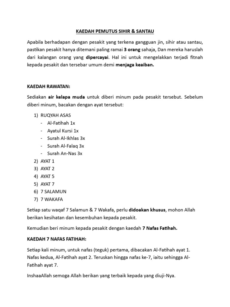 Kaedah Pemutus Sihir & Santau | PDF