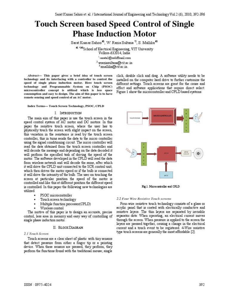 Touch Screen Based Speed Control of Single Phase Induction Motor | PDF | Touchscreen ...