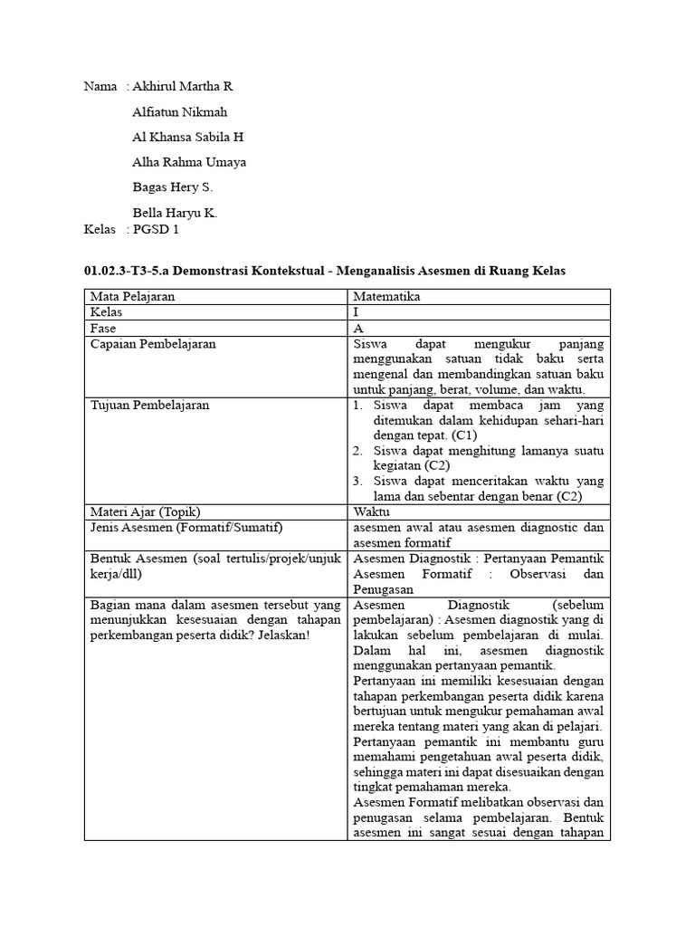 01.02.3-T3-5.a Demonstrasi Kontekstual - Menganalisis Asesmen Di Ruang Kelas | PDF | Sains ...
