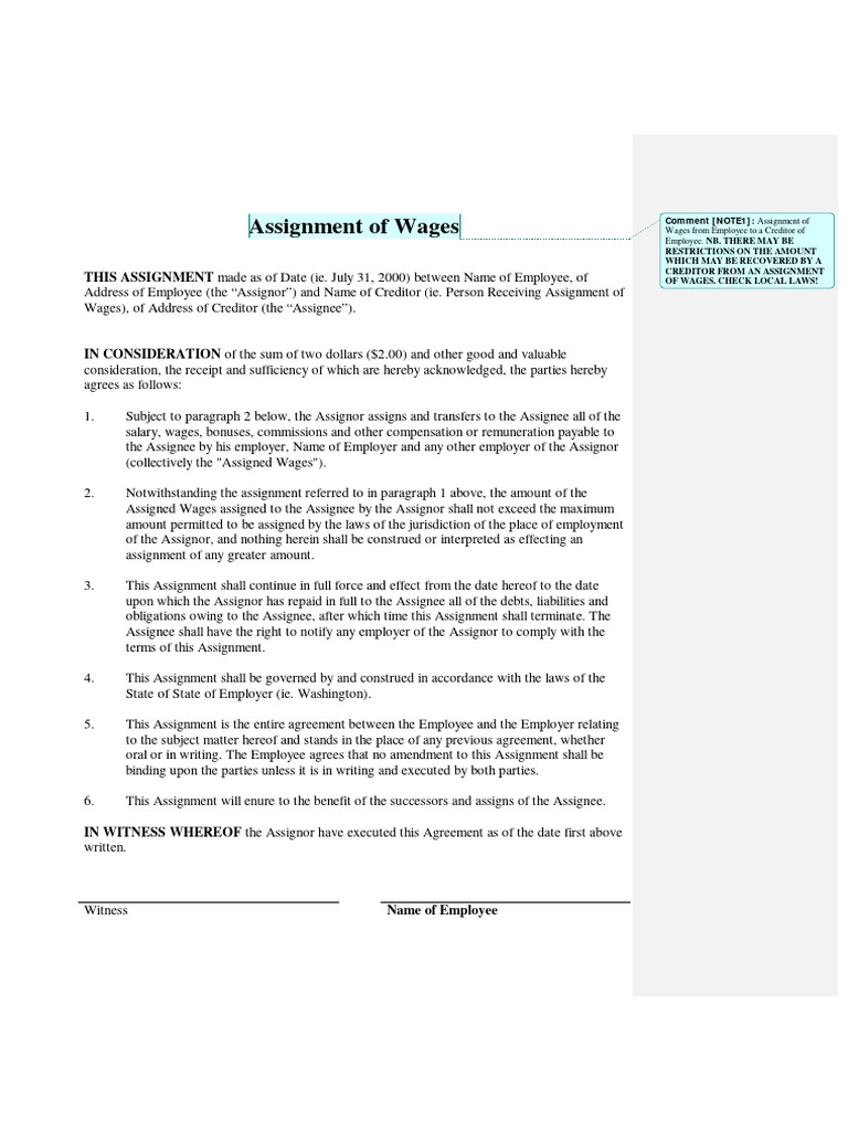 Assignment of Wages | PDF | Assignment (Law) | Business