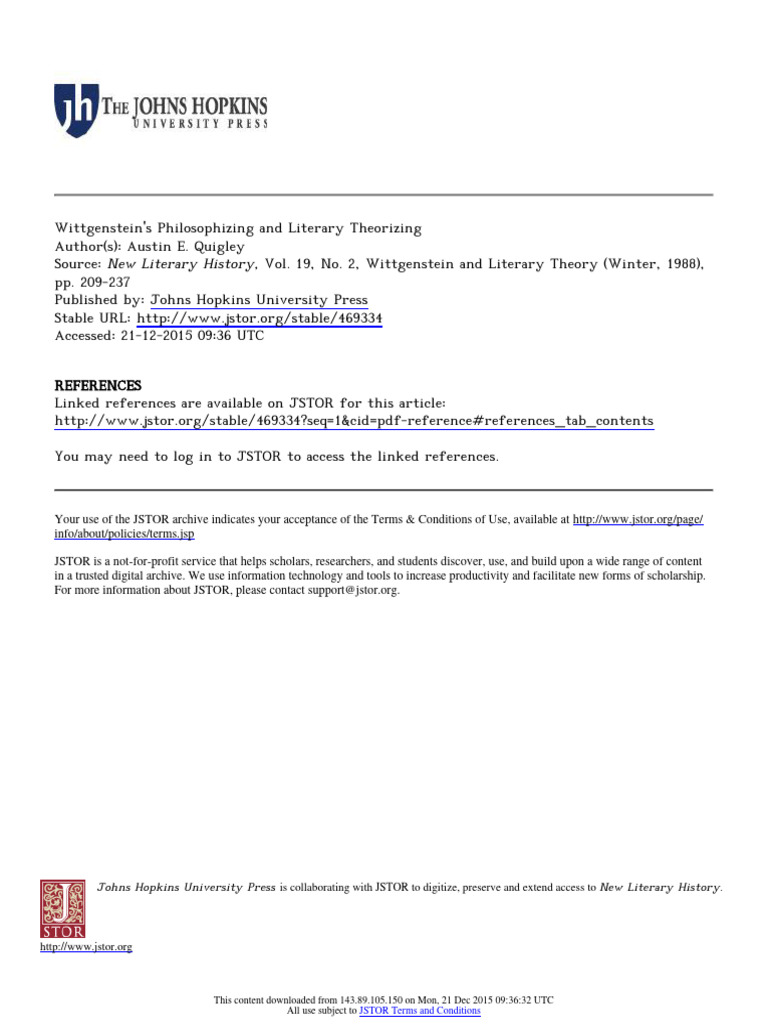 Austin E. Quigley - Wittgenstein and Literary Theory - Wittgenstein's ...