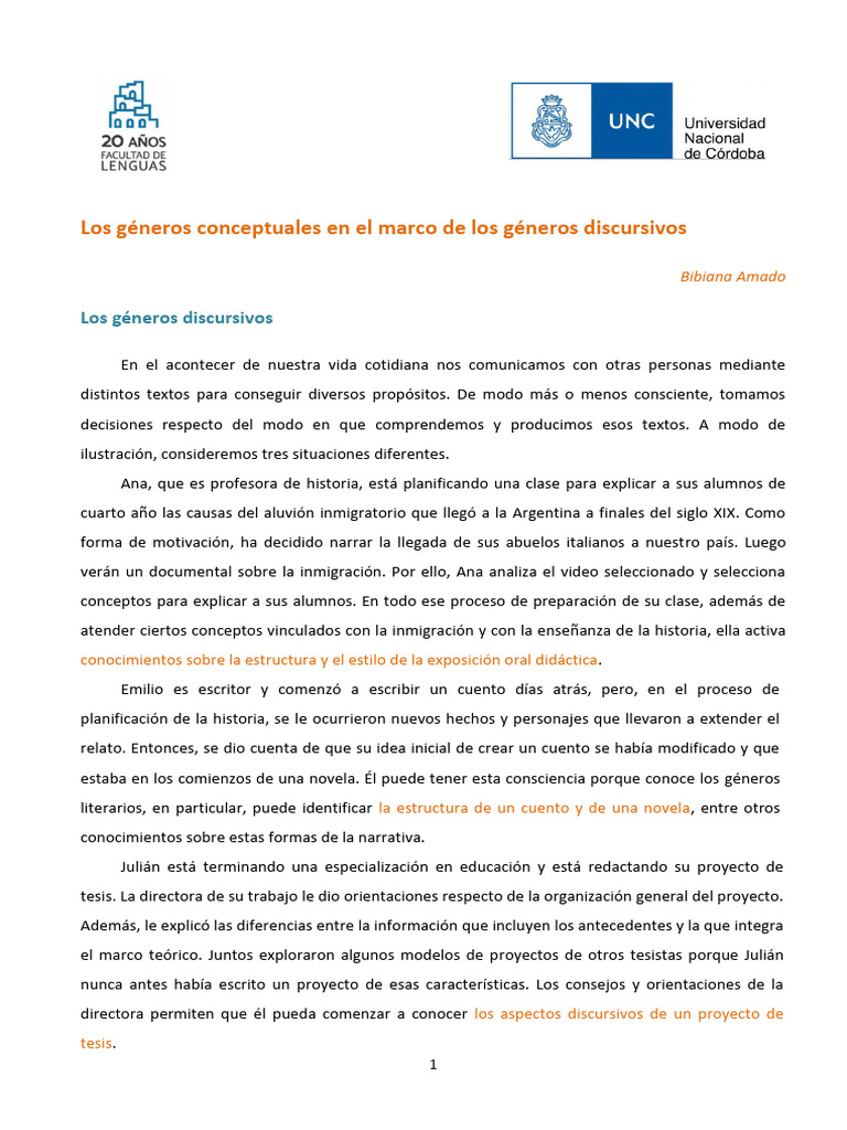 Los Géneros Conceptuales en El Marco de Los Géneros Discursivos ...