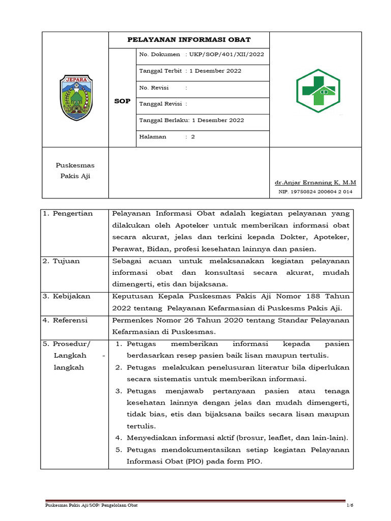 Sop Pelayanan Informasi Obat Pdf