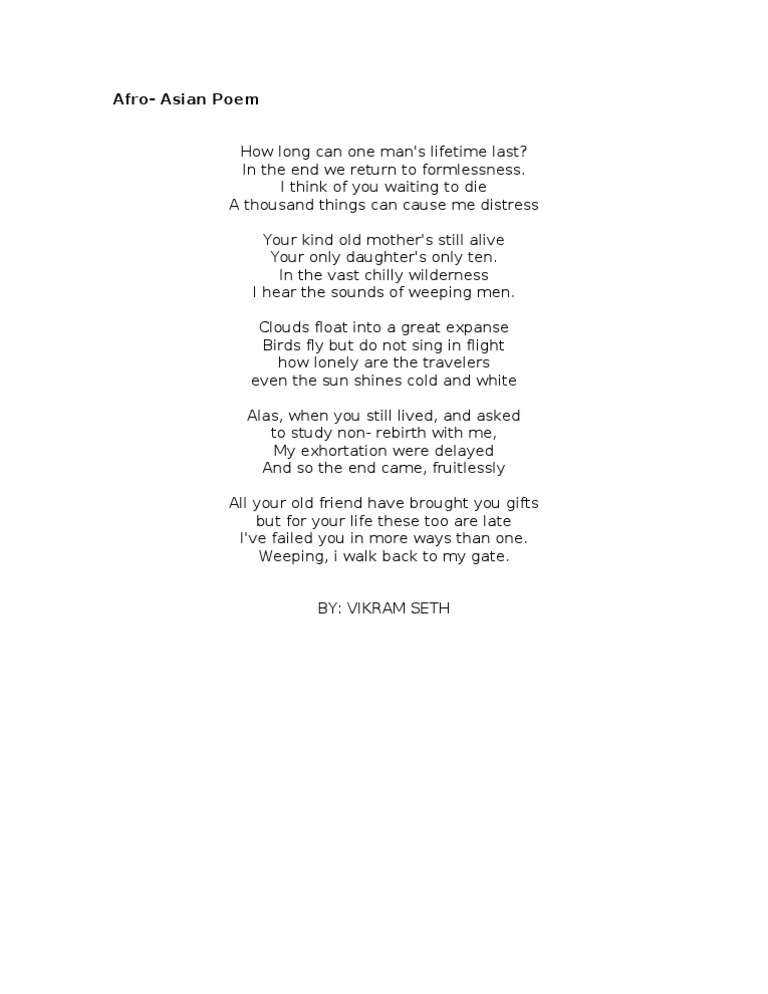 Notable Afro-Asian Poem by Vikram Seth | PDF | Art | Classics