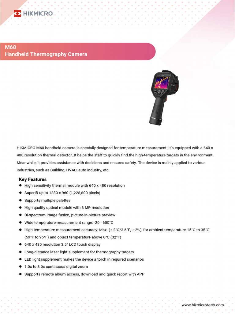M60 Datasheet V5.5.49 en-US 20240205 | PDF | Thermography | Infrared