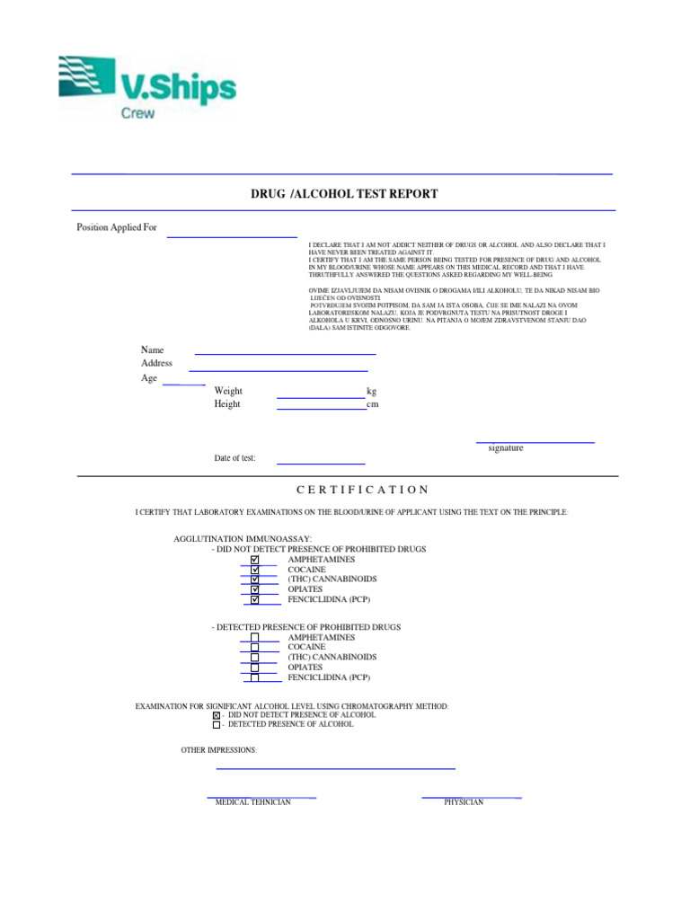 Contoh Hasil Drug & Alcohol Test | PDF | Medicine | Social Aspects Of ...