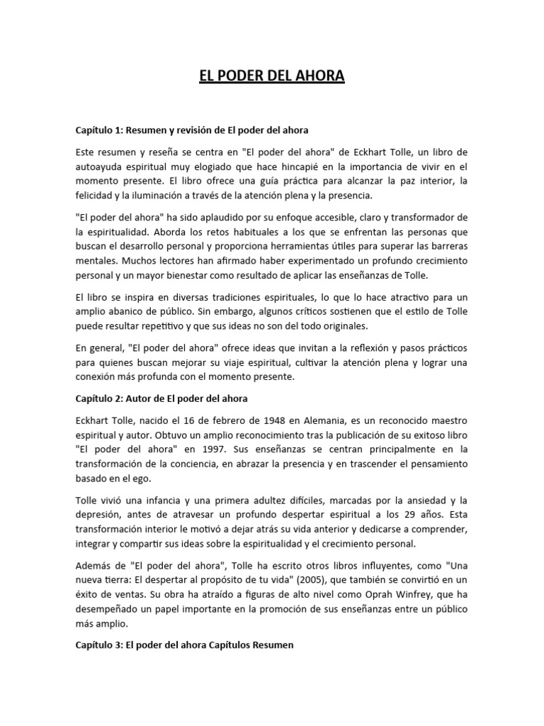 El Poder Del Ahora | PDF | Paz | Felicidad