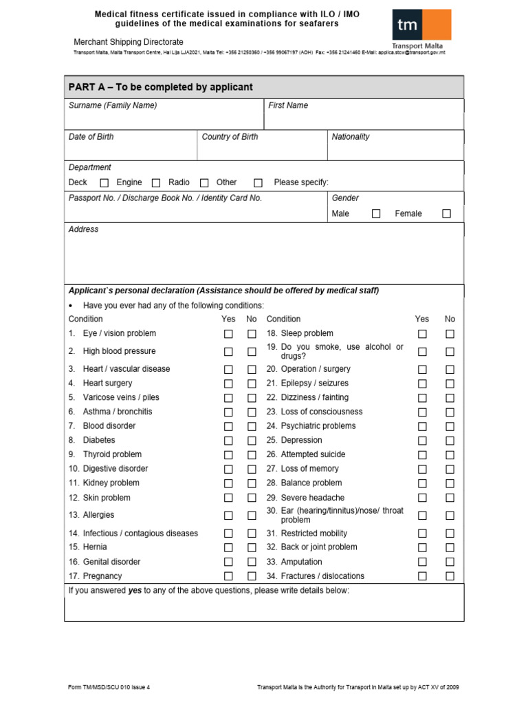 form malta medical cek up | PDF | Clinical Medicine | Medical Specialties