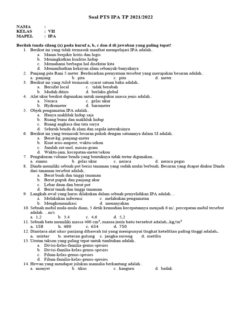 Soal PTS IPA TP 2021 | PDF