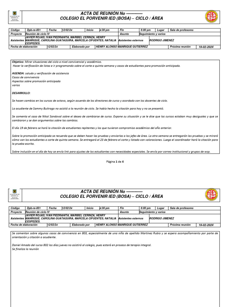 Acta 002 Ciclo Iv | PDF
