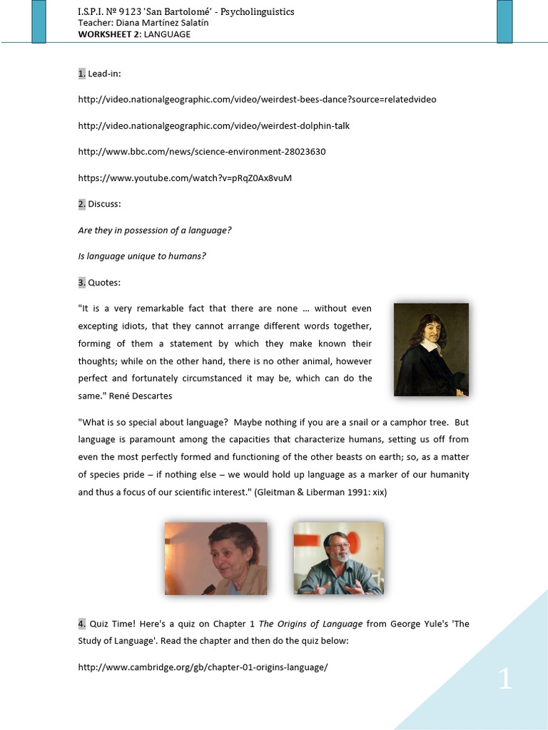 Worsheet 2 Language | PDF | Psycholinguistics | Cognitive Science