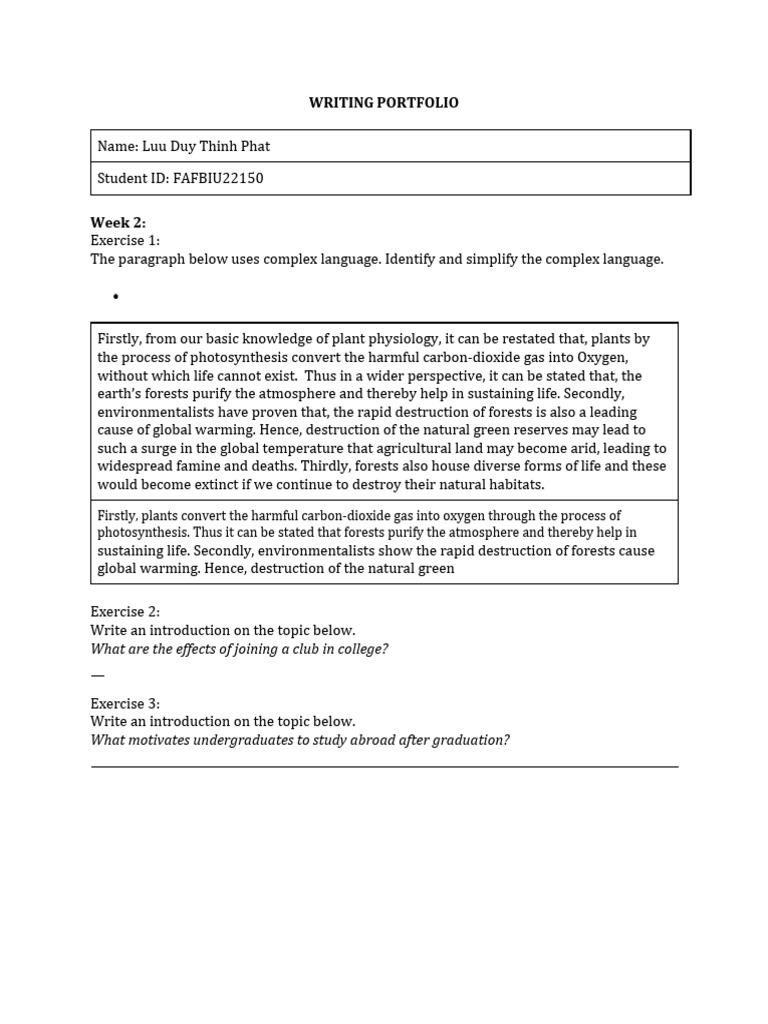 Writing Portfolio: Student Exercises | PDF