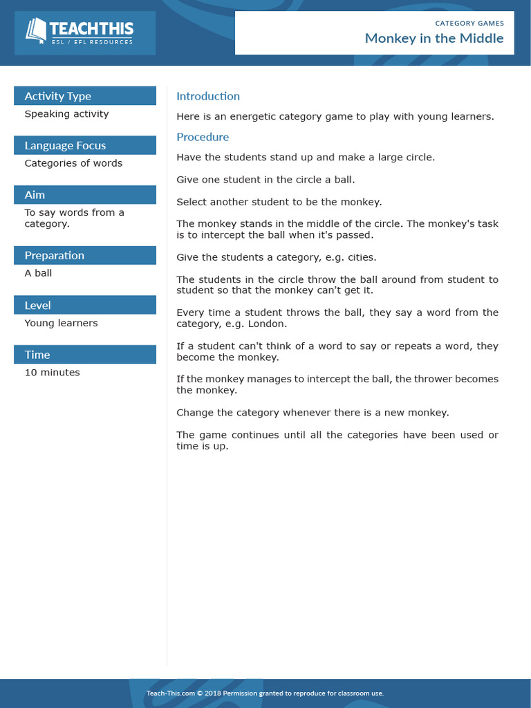 Fun ESL/EFL Category Game for Kids | PDF