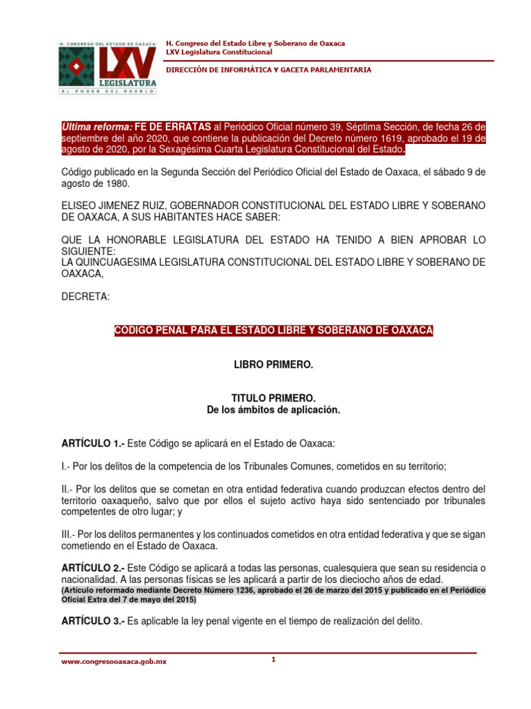Código Penal de Oaxaca | PDF | Multa (pena) | Castigos