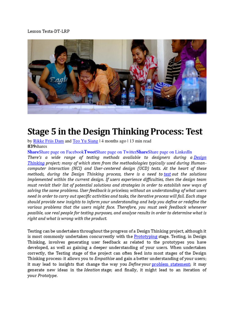 5. Lesson Test-DT-LRP | PDF | Design Thinking | Prototype