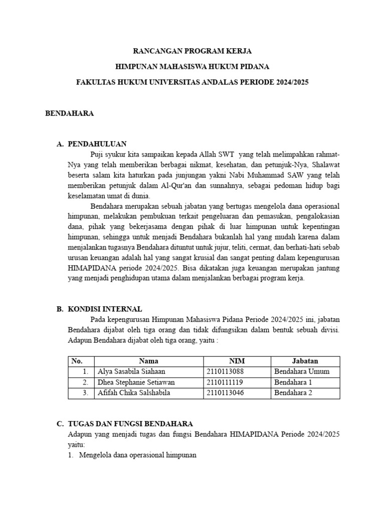 Rancangan Program Kerja Bendahara | PDF | Karier & Perkembangan | Bisnis