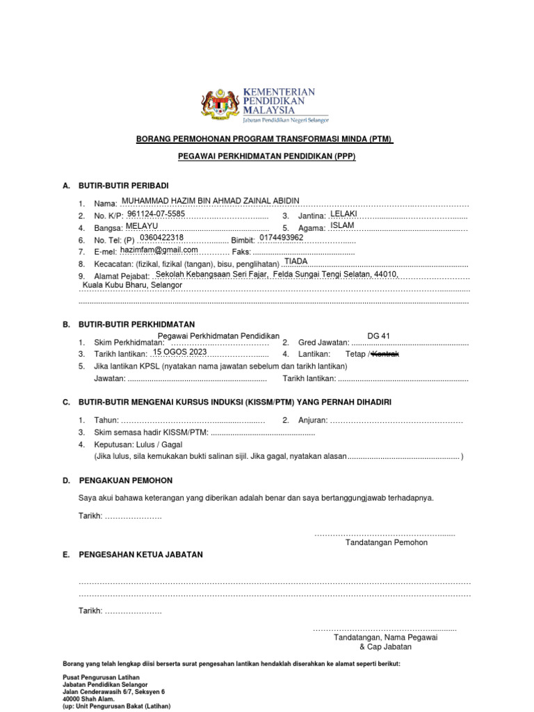 Borang Permohonan PTM PPP | PDF