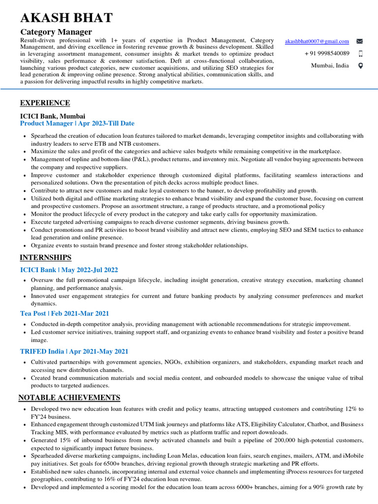 Akash Bhat CV CM | PDF | Marketing | Brand